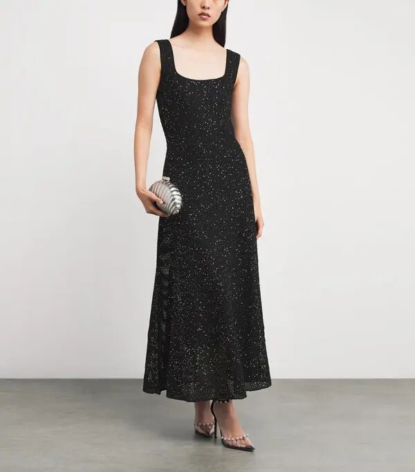 Maje Knitted Rhinestone Maxi Dress