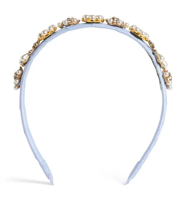 DAVID CHARLES Diamanté And Faux Pearl-embellished Headband - Blue