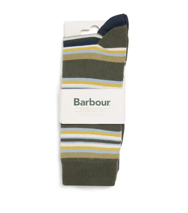 Barbour Cotton-blend Stripe Socks - Green