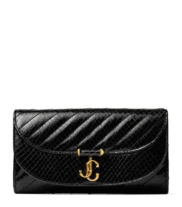 JIMMY CHOO Quilted Leather Curve Chain Wallet - Black