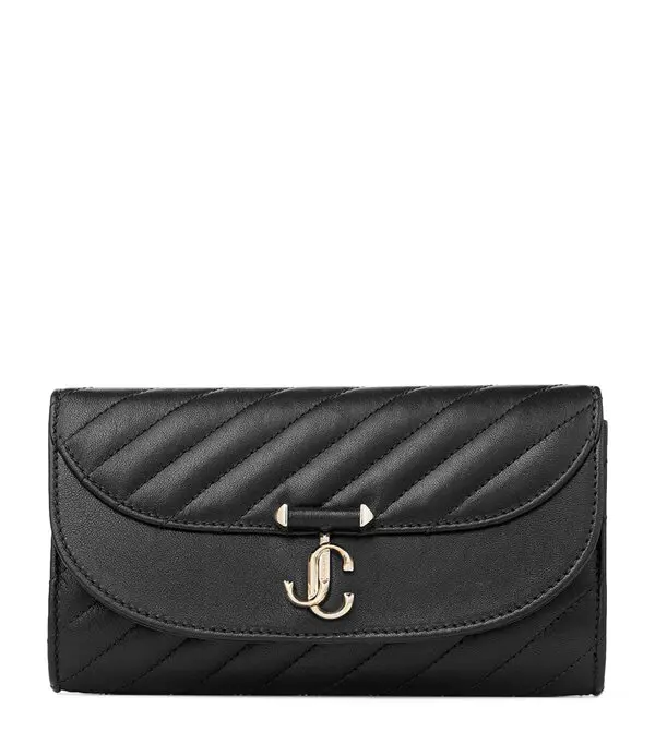 JIMMY CHOO Quilted Leather Curve Chain Wallet - Black