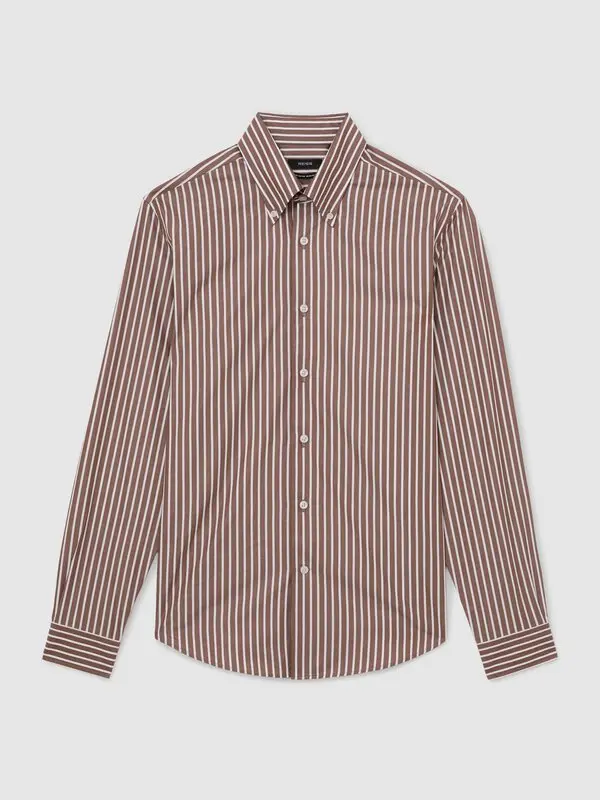 REISS Guyton Cotton Stripe Button-down Shirt Regular-fit - Brown