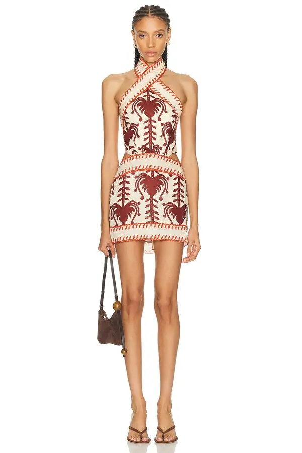 Johanna Ortiz Tide Strength Mini Dress - Ecru & Marsala