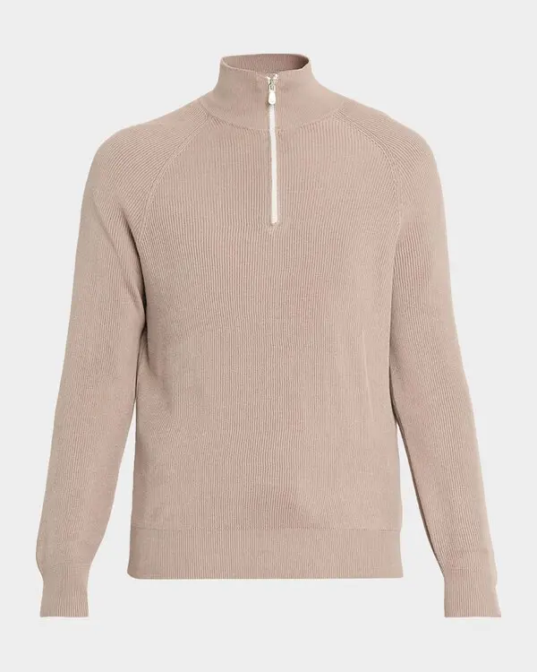 Brunello Cucinelli Cotton English Rib Half-zip Sweater - Csj77 Brow