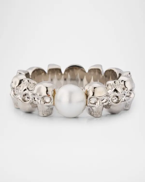 Alexander McQueen Skull And Faux Pearl Ring - Dark Grey