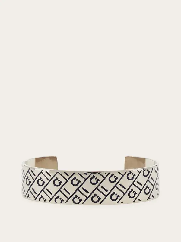 FERRAGAMO Monogram Brass Cuff - Silver