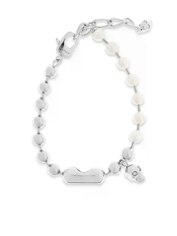 Alexander McQueen Skull Pearl Bracelet - Silver