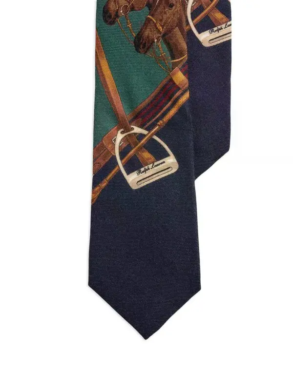 Ralph Lauren Purple Label Equestrian Print Neck Tie - Blue