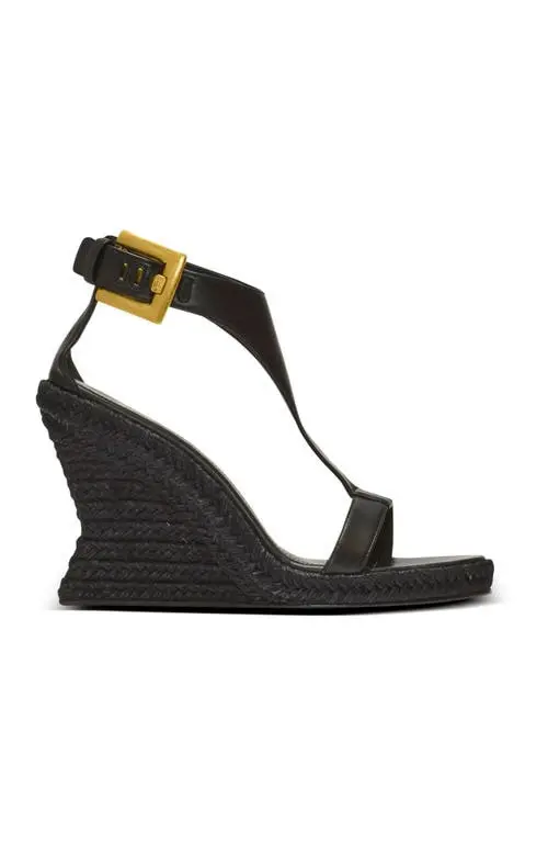 Balmain Anthem Wedge Lambskin Espadrilles - Black