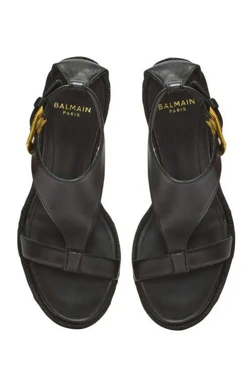 Balmain Anthem Wedge Lambskin Espadrilles - Black