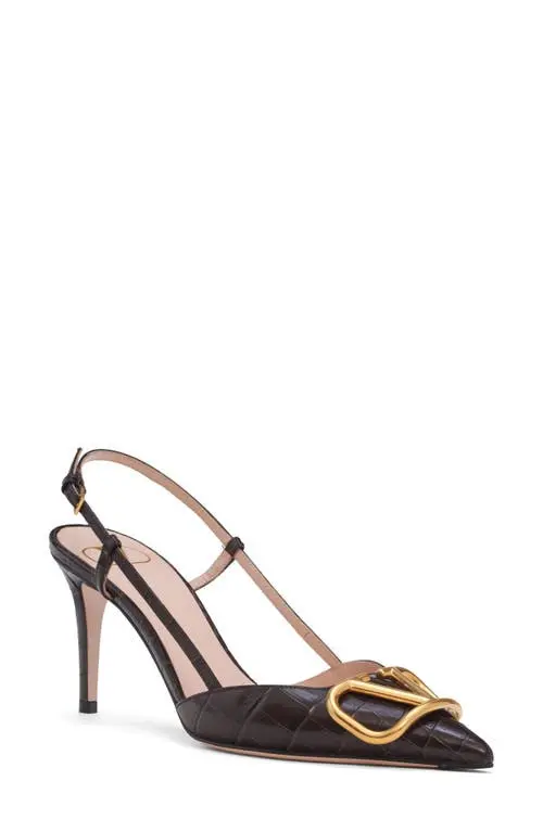 Valentino Garavani Vlogo Signature Croc-embossed Slingback Pumps - Brown