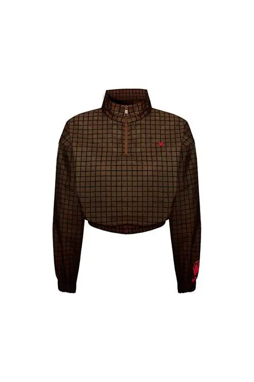 PCFG Cropped Sweatshirt With High Neck And Geometric Print - Brown