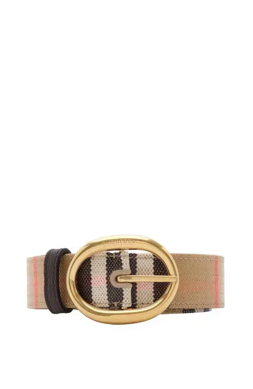 Burberry Reversible Check Bloomsbury Belt - Sand Beige/peat Brown