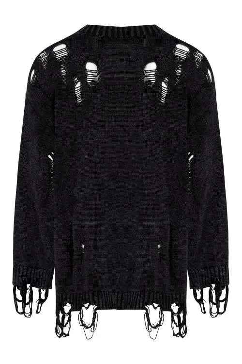 PCFG Distressed Knit Pullover - Black