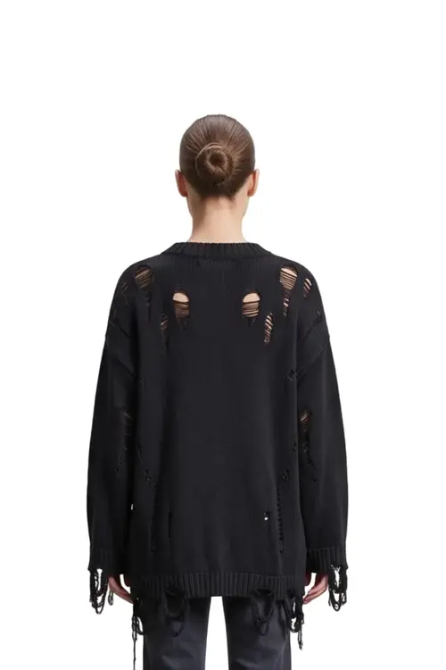 PCFG Distressed Knit Pullover - Black