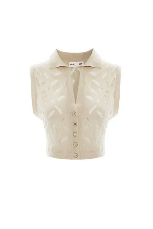 PCFG Cropped Sheer Knit Vest - Beige