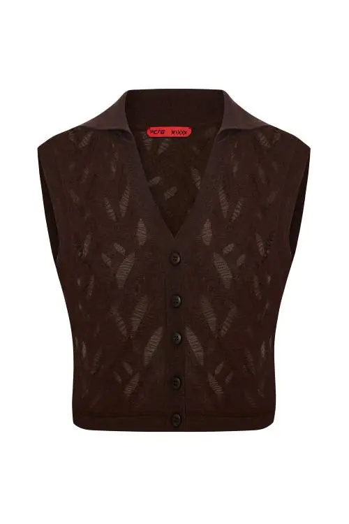 PCFG Cropped Sheer Knit Vest - Brown