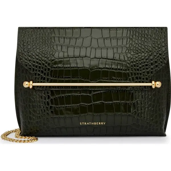 Strathberry Stylist Croc Embossed Leather Clutch - Forest