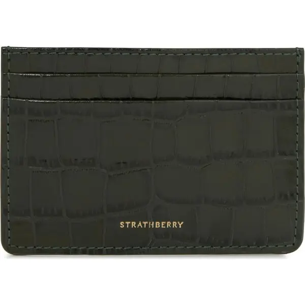 Strathberry Croc Embossed Leather Card Case - Forest