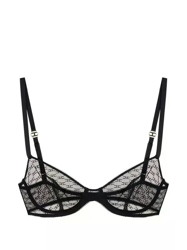 Elisabetta Franchi Monogram Tulle Bra - Black
