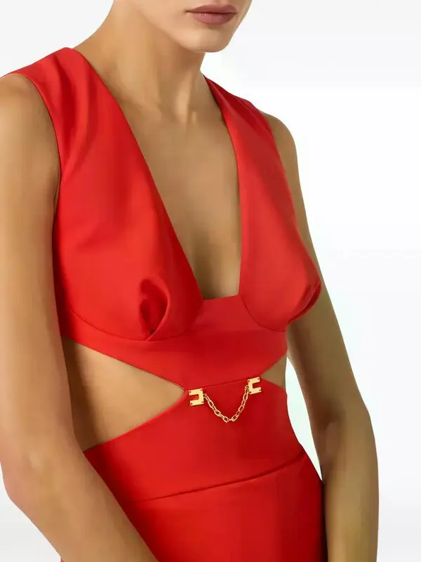 Elisabetta Franchi Cut-outs Chain-detail Maxi Dress - Red