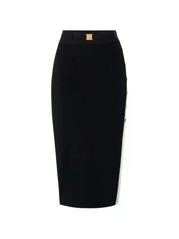 Elisabetta Franchi Knit Midi Skirt With Logo Detail - Black