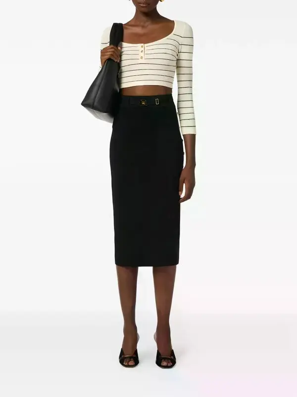 Elisabetta Franchi Knit Midi Skirt With Logo Detail - Black