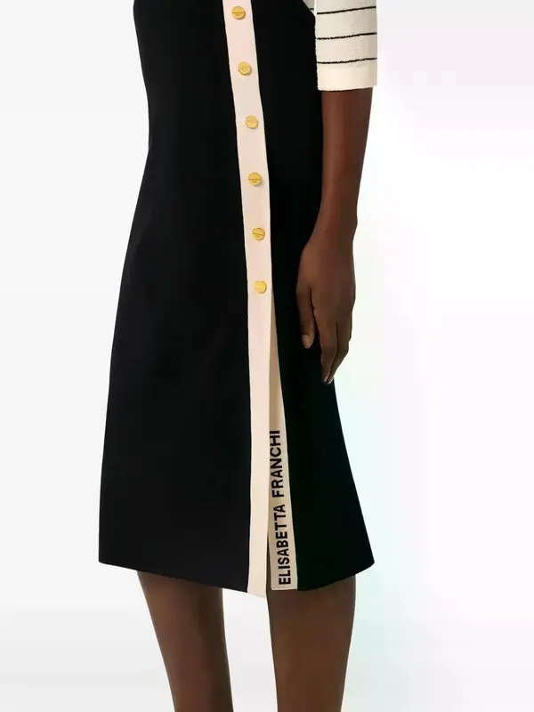 Elisabetta Franchi Knit Midi Skirt With Logo Detail - Black