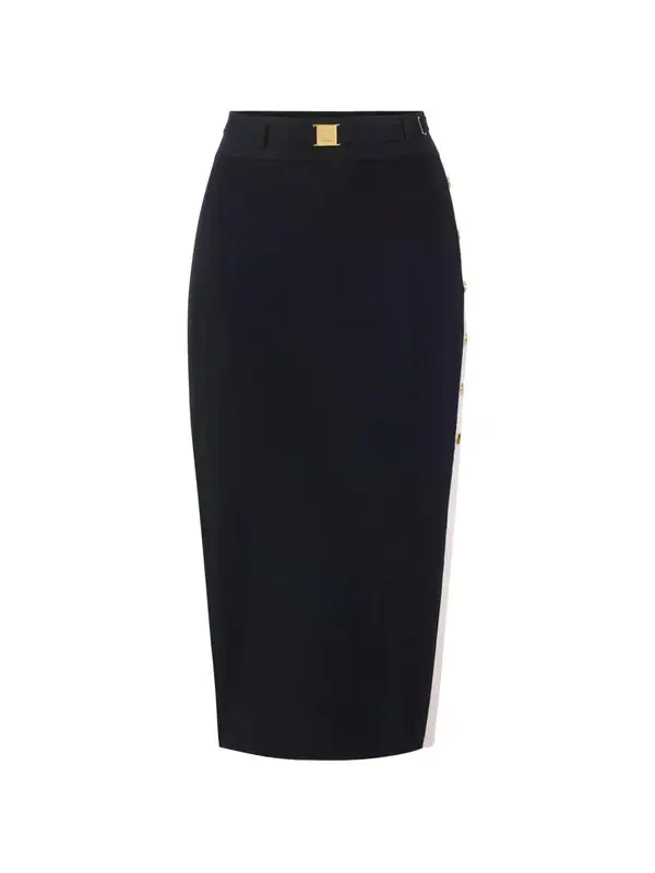 Elisabetta Franchi Knit Midi Skirt With Logo Detail - Black