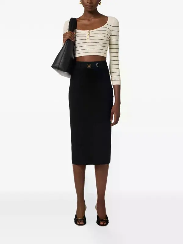 Elisabetta Franchi Knit Midi Skirt With Logo Detail - Black