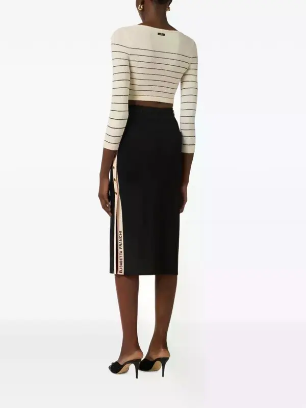 Elisabetta Franchi Knit Midi Skirt With Logo Detail - Black