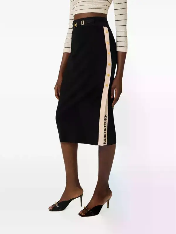 Elisabetta Franchi Knit Midi Skirt With Logo Detail - Black
