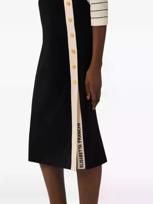 Elisabetta Franchi Knit Midi Skirt With Logo Detail - Black