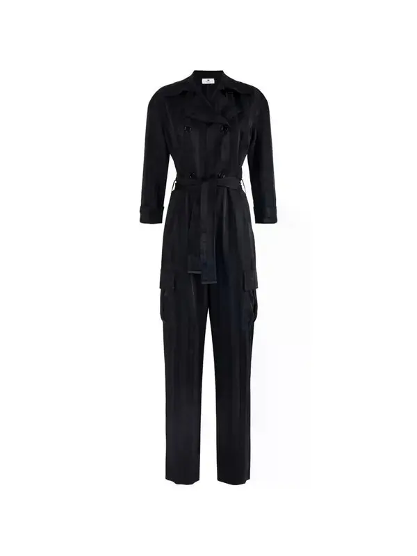 Elisabetta Franchi Striped Jacquard Belted Jumpsuit - Black