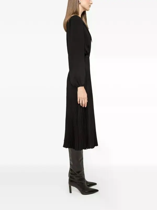 NISSA Pleated Belted Midi Dress - Black