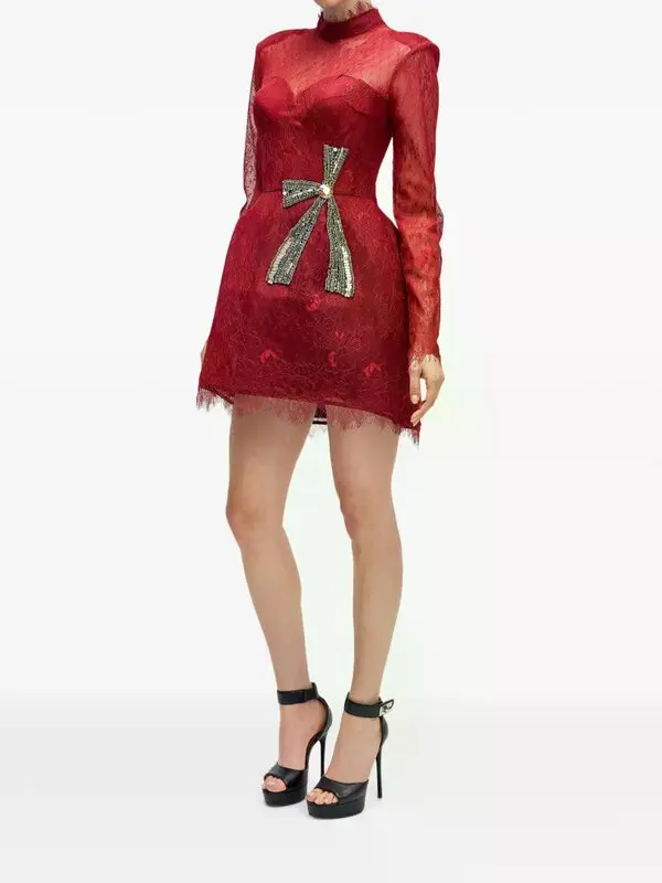 ARAFTU Lace Mini Dress With Bow Detail