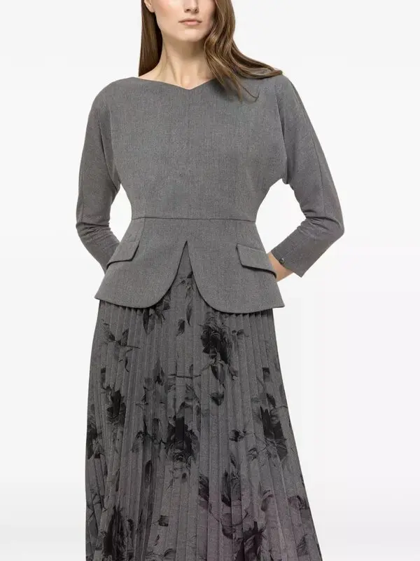 NISSA Pleated Floral Midi Dress