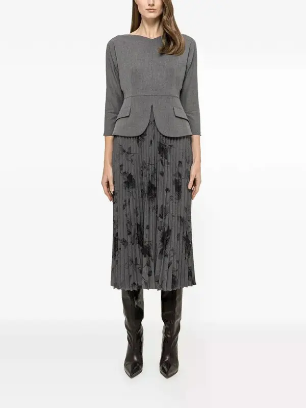 NISSA Pleated Floral Midi Dress