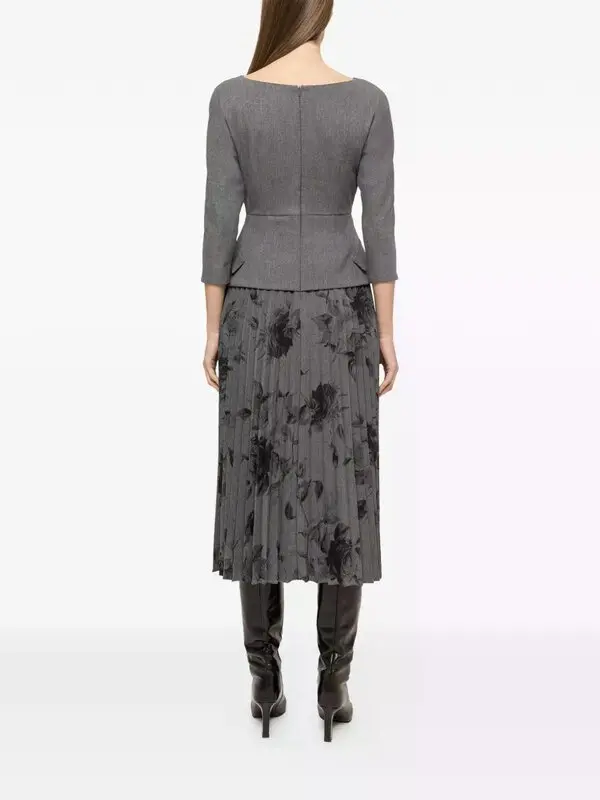 NISSA Pleated Floral Midi Dress
