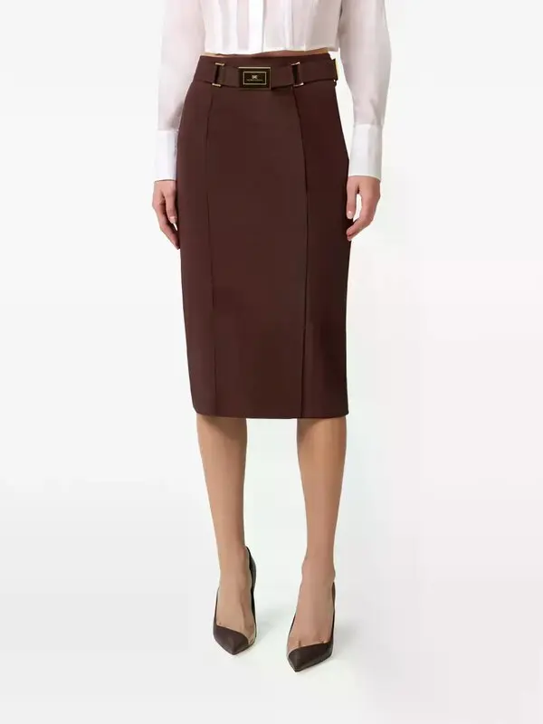 Elisabetta Franchi Midi Pencil Skirt With Belt - Brown