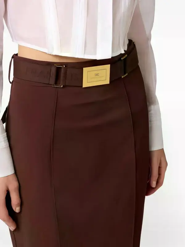 Elisabetta Franchi Midi Pencil Skirt With Belt - Brown
