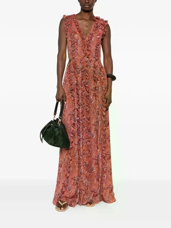 Ulla Johnson Aida Ruffled Floral Gown - Brown