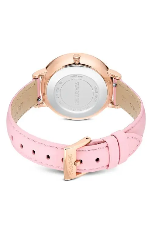 SWAROVSKI Crystal Teddy Leather Strap Watch - White/pink