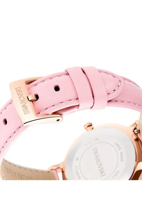 SWAROVSKI Crystal Teddy Leather Strap Watch - White/pink