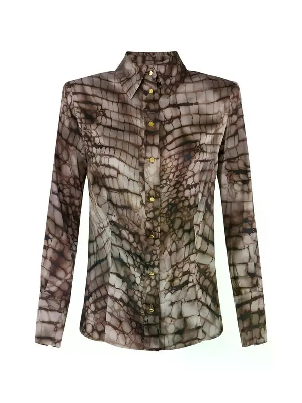 Elisabetta Franchi Satin Shirt With Alligator Print And Padded Shoulders