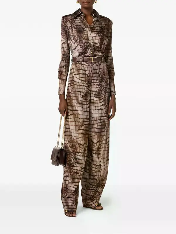 Elisabetta Franchi Satin Shirt With Alligator Print And Padded Shoulders