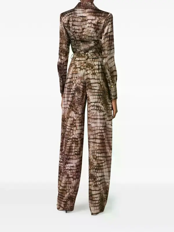 Elisabetta Franchi Satin Shirt With Alligator Print And Padded Shoulders
