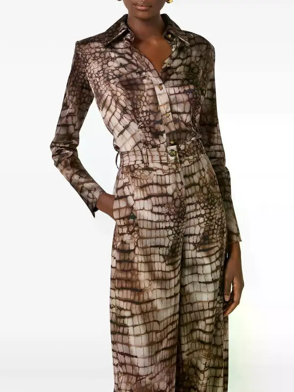 Elisabetta Franchi Satin Shirt With Alligator Print And Padded Shoulders