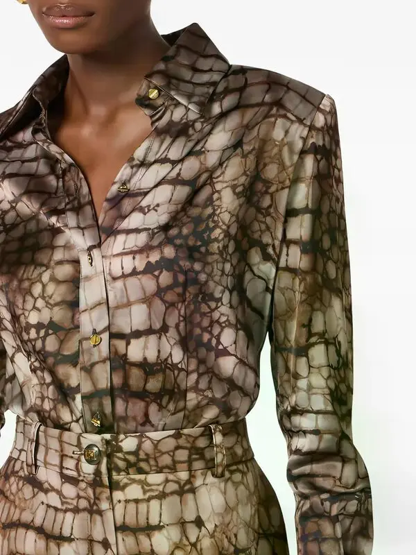Elisabetta Franchi Satin Shirt With Alligator Print And Padded Shoulders