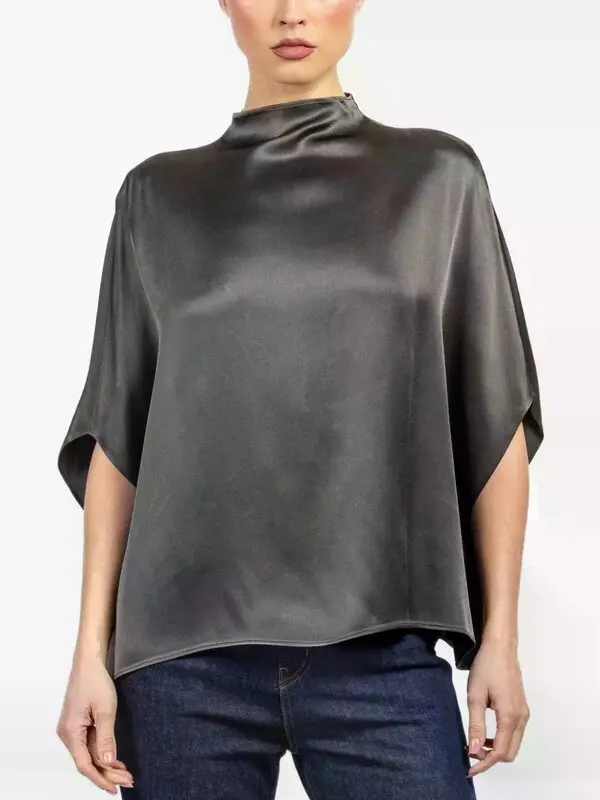 Lapointe Satin Cape Blouse - Grey
